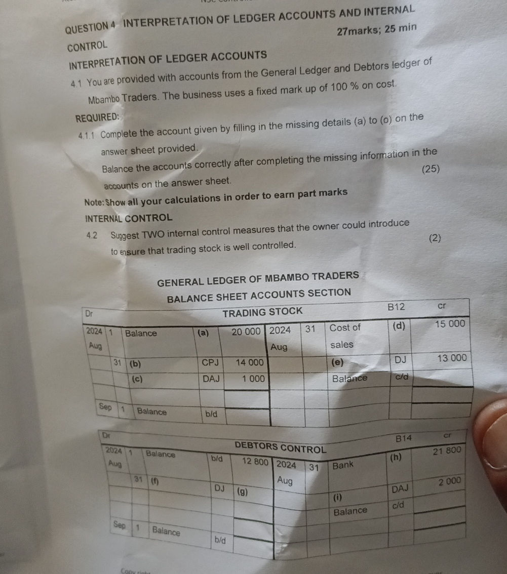QUESTION 4 INTERPRETATION OF LEDGER ACCOUNTS | StudyX