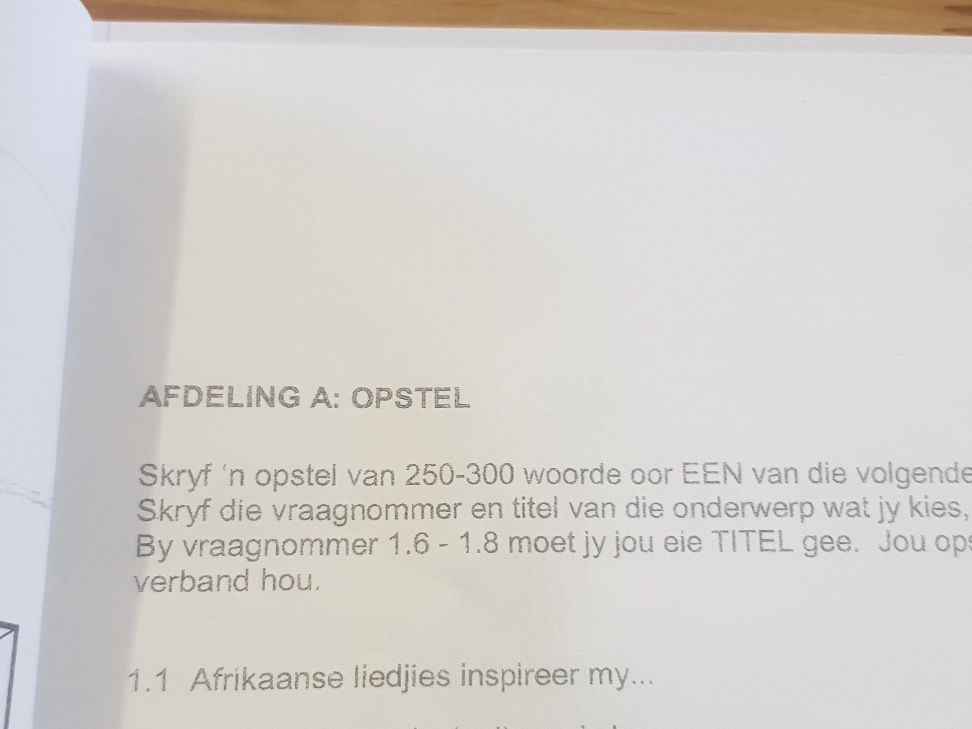 AFDELING A: OPSTEL Skryf 'n opstel van | StudyX