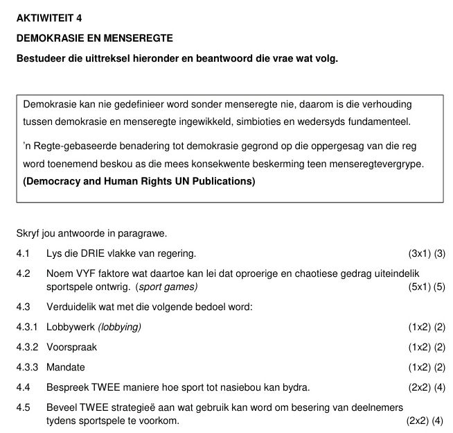 AKTIWITEIT 4 DEMOKRASIE EN MENSEREGTE