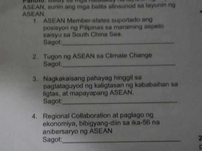 ASEAN, suriin ang mga balita alinsunod sa | StudyX