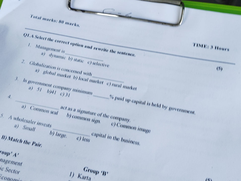 Q1. A Select the correct option and rewrite | StudyX