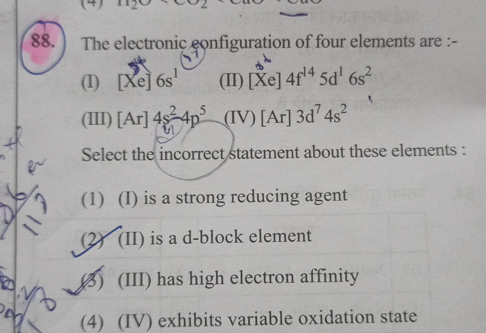 The electronic configuration of four | StudyX