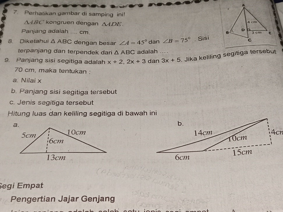 7. Perhatikan gambar di samping ini! $ ABC$ | StudyX