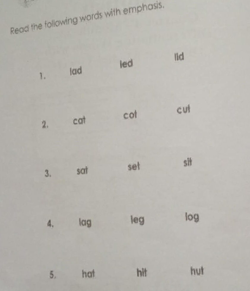 Read the following words with emphasis. 1. | StudyX