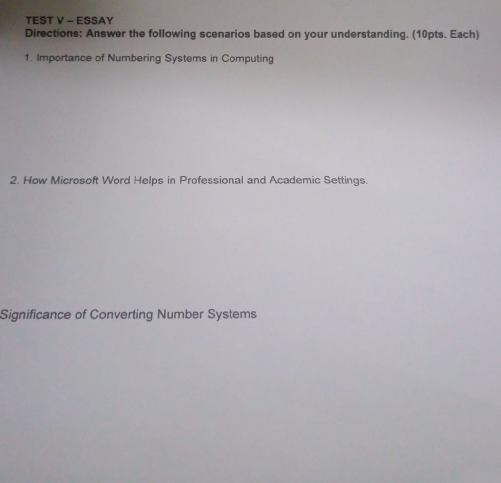 TEST V - ESSAY Directions: Answer the | StudyX