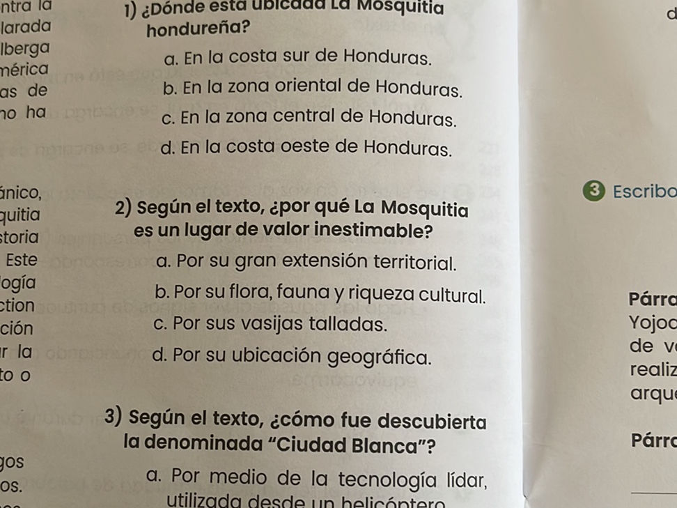 1) ¿Dónde esta ubicada La Mosquitia | StudyX