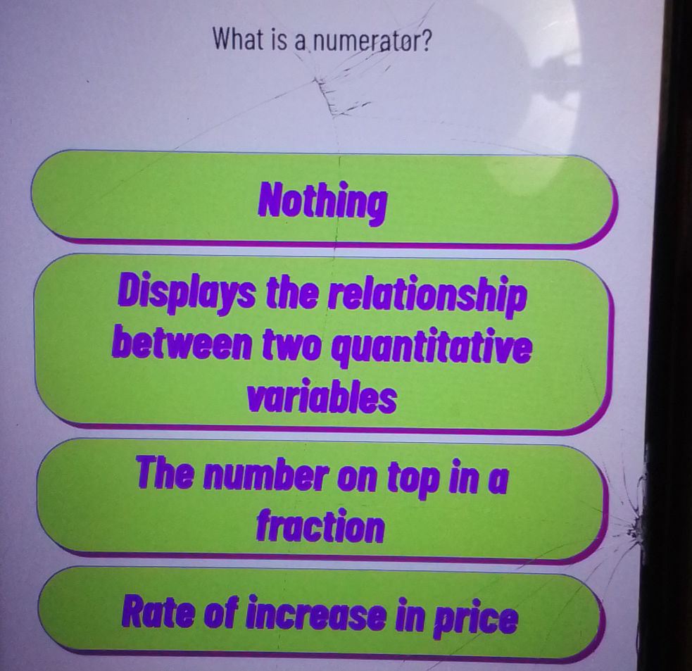 What is a numerator? Nothing Displays the | StudyX