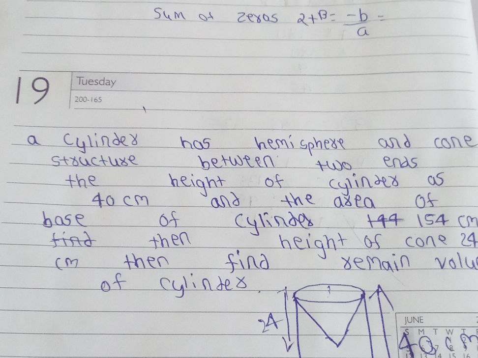 A cylinder has hemisphere and cone structure | StudyX
