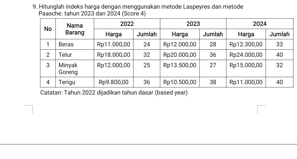 9. Hitunglah indeks harga dengan menggunakan | StudyX