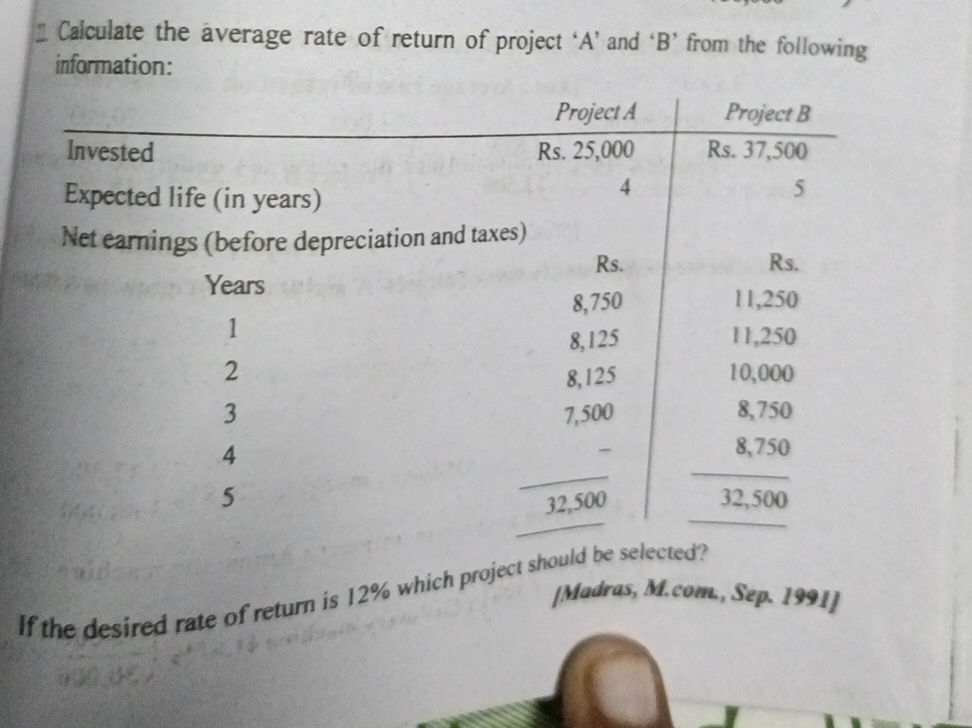 Calculate the average rate of return of | StudyX