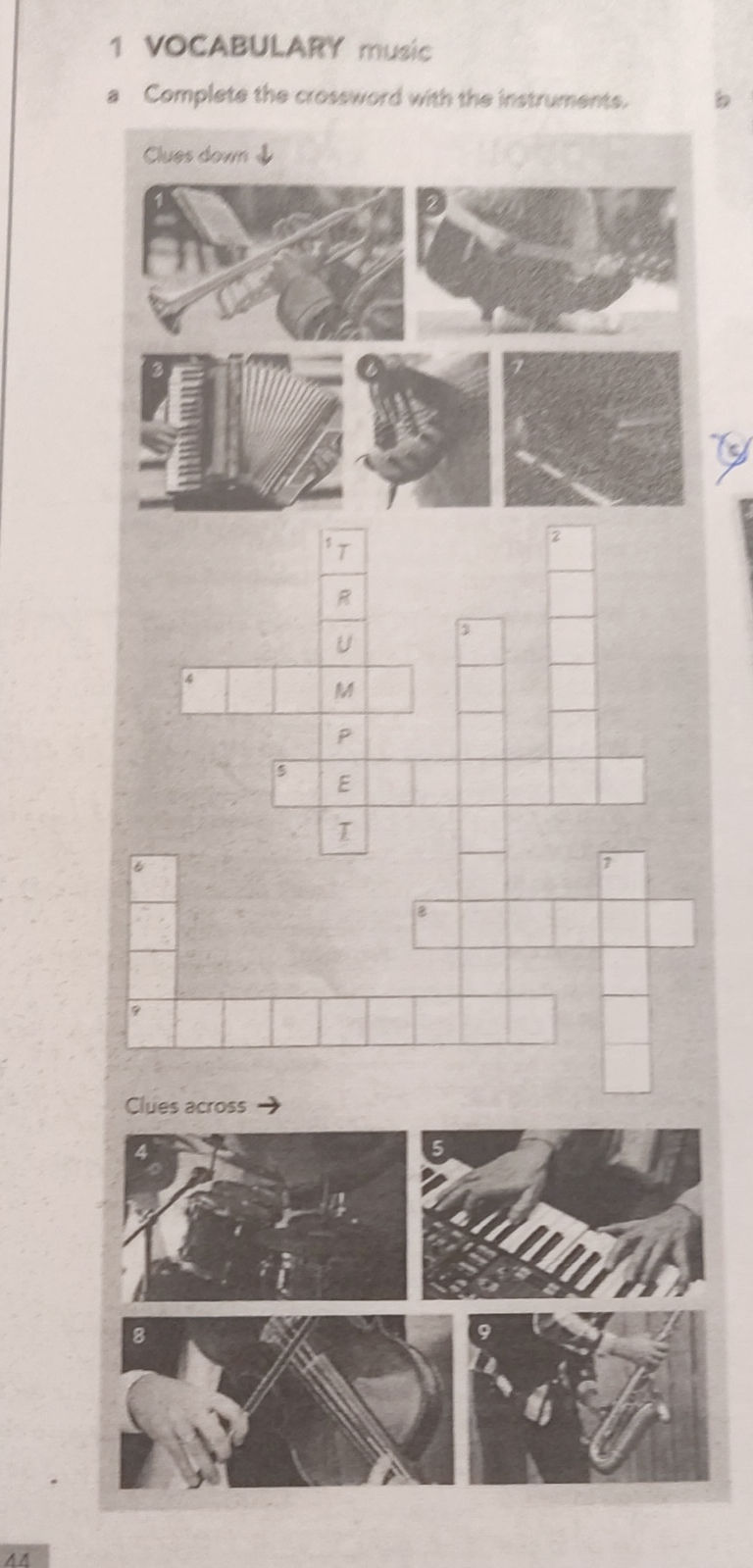 1 VOCABULARY music a Complete the crossword | StudyX