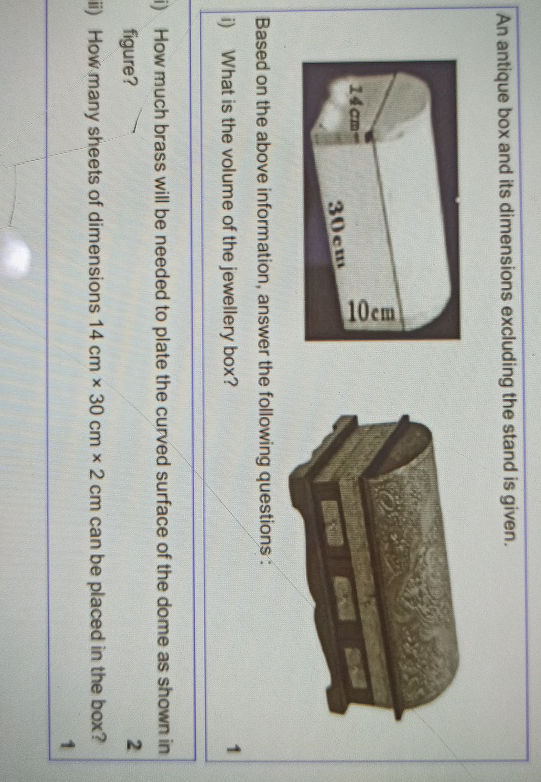 An antique box and its dimensions excluding | StudyX