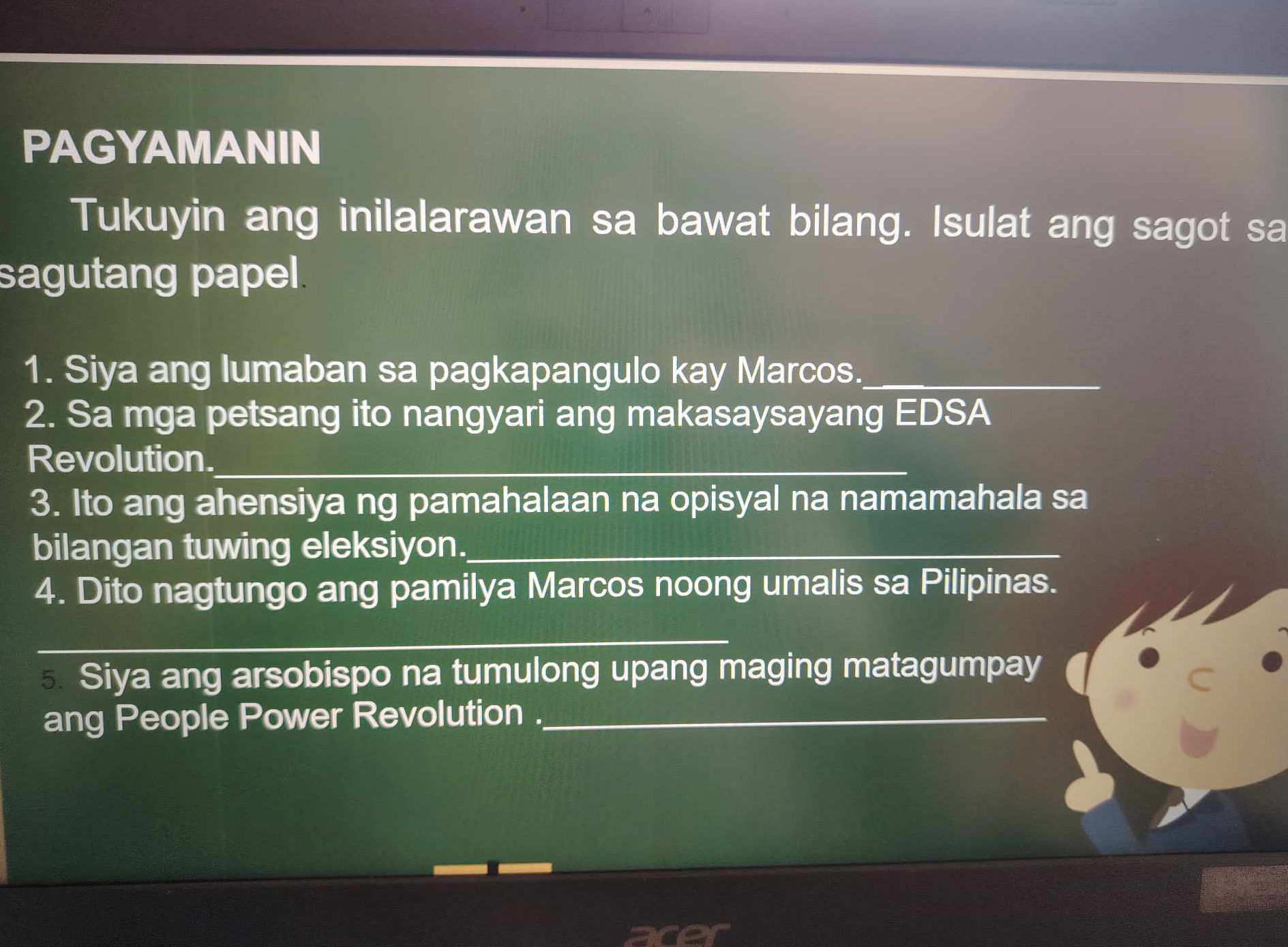 Tukuyin ang inilalarawan sa bawat bilang. | StudyX