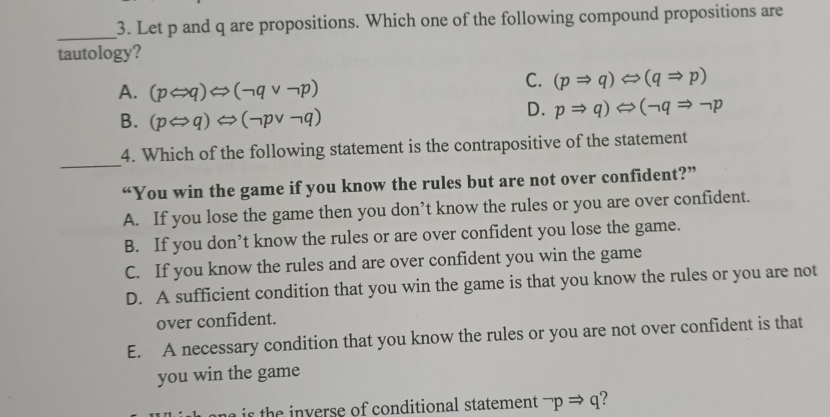 3. Let p and q are propositions. Which one | StudyX