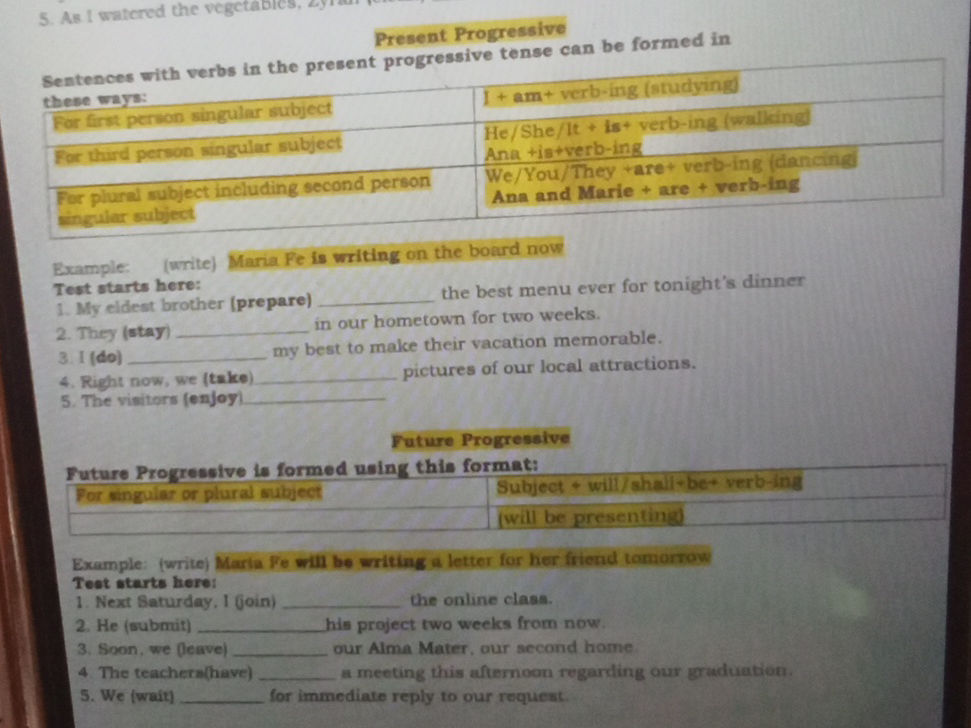 Present Progressive Sentences with verbs in | StudyX