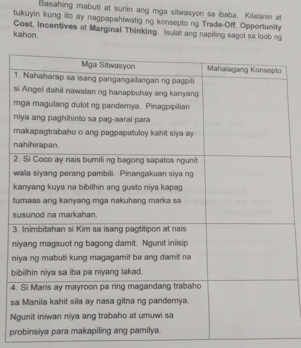 Basahing mabuti at suriin ang mga sitwasyon | StudyX