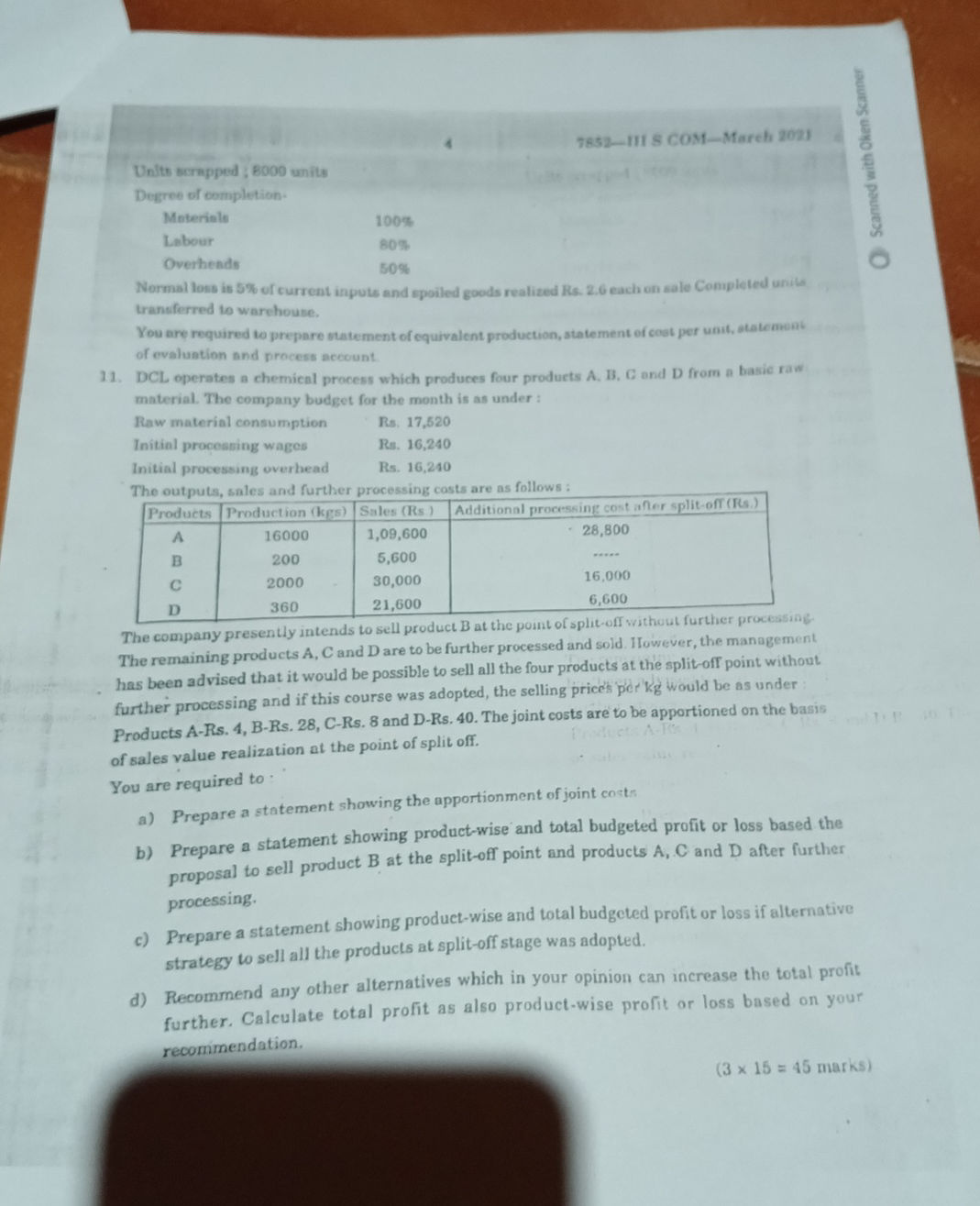 Units scrapped: 8000 units Degree of | StudyX