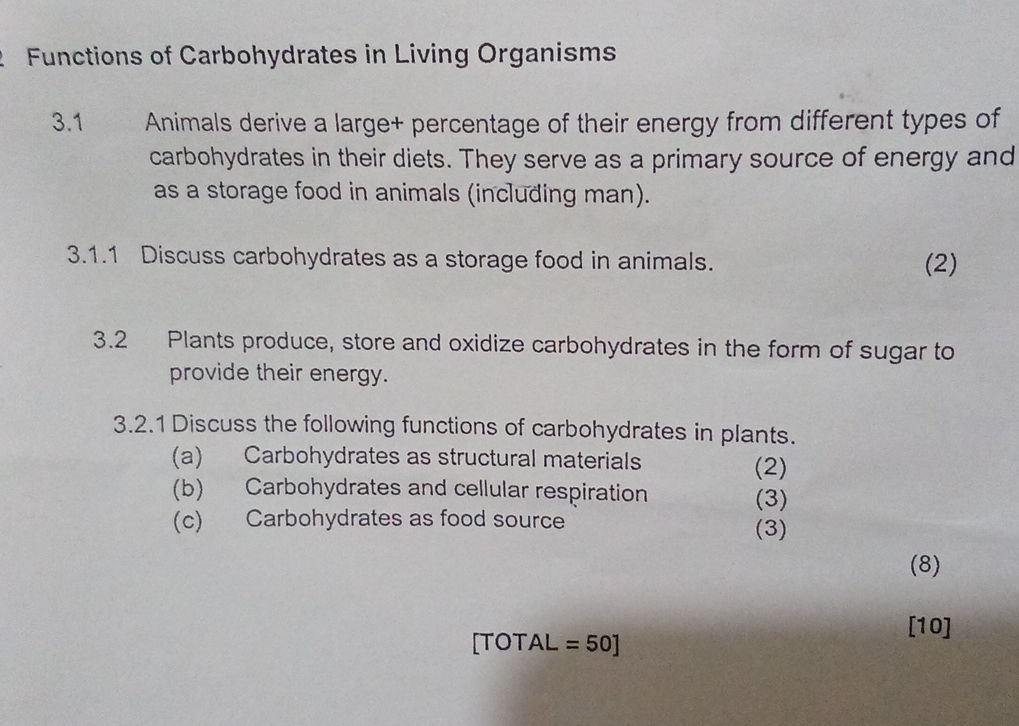 2 Functions of Carbohydrates in Living | StudyX