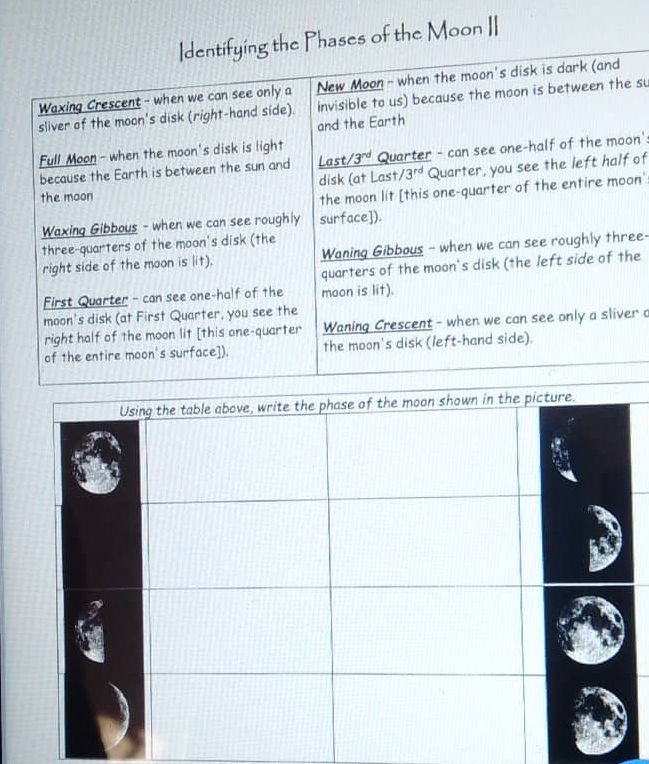 Identifying the Phases of the Moon II | StudyX