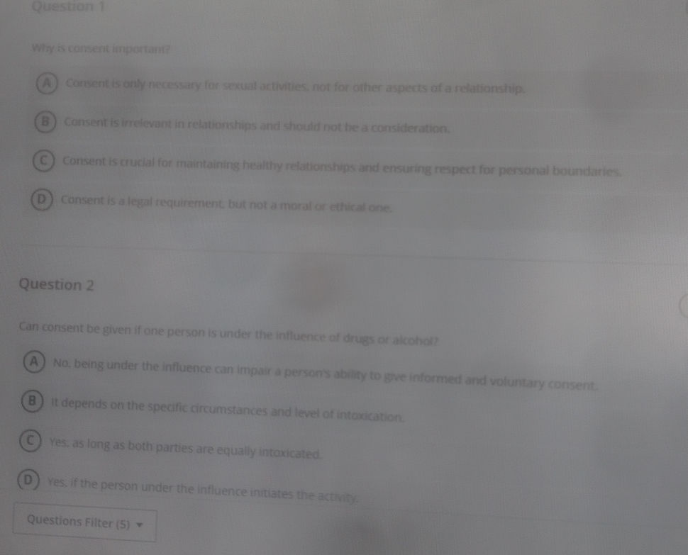 Question 1 Why is consent important? (A) | StudyX