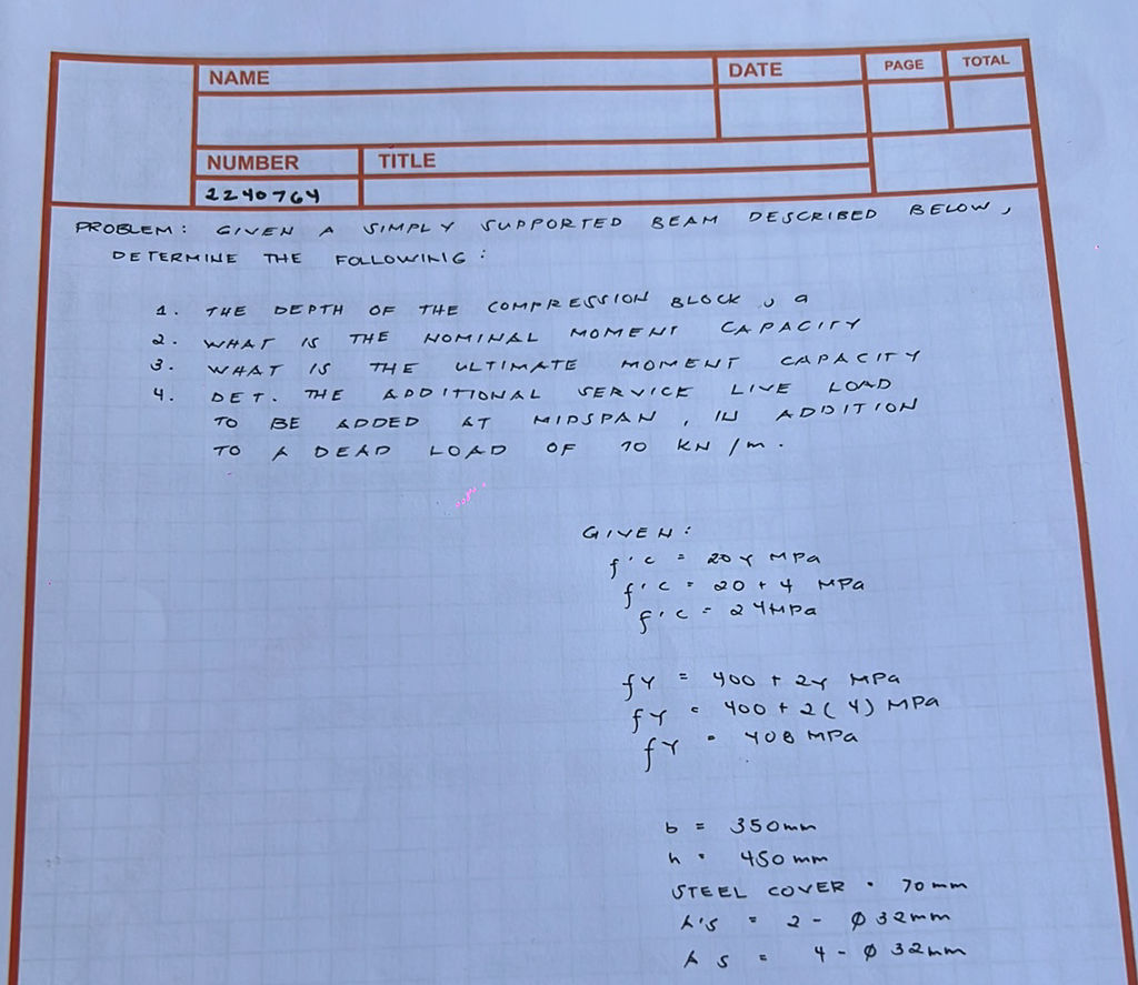 PROBLEM: GIVEN A SIMPLY SUPPORTED BEAM | StudyX