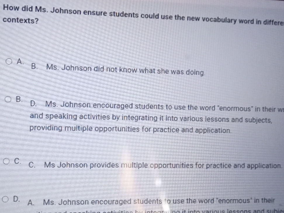 How did Ms. Johnson ensure students could | StudyX