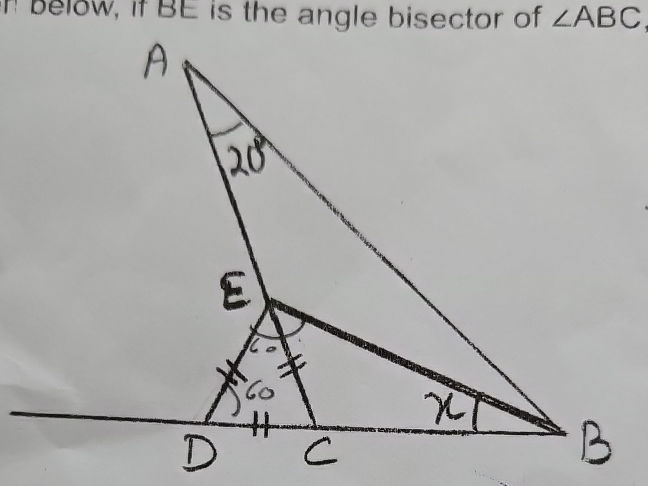 below, if BE is the angle bisector of ∠ABC. | StudyX