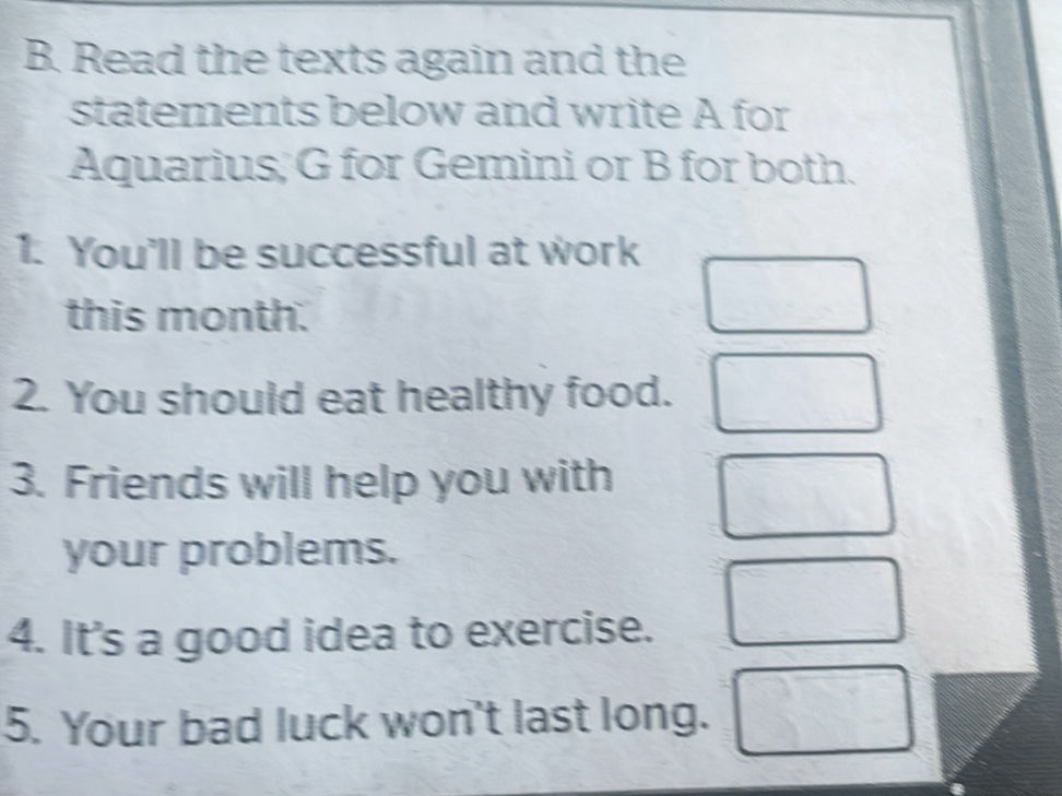 B. Read the texts again and the statements | StudyX