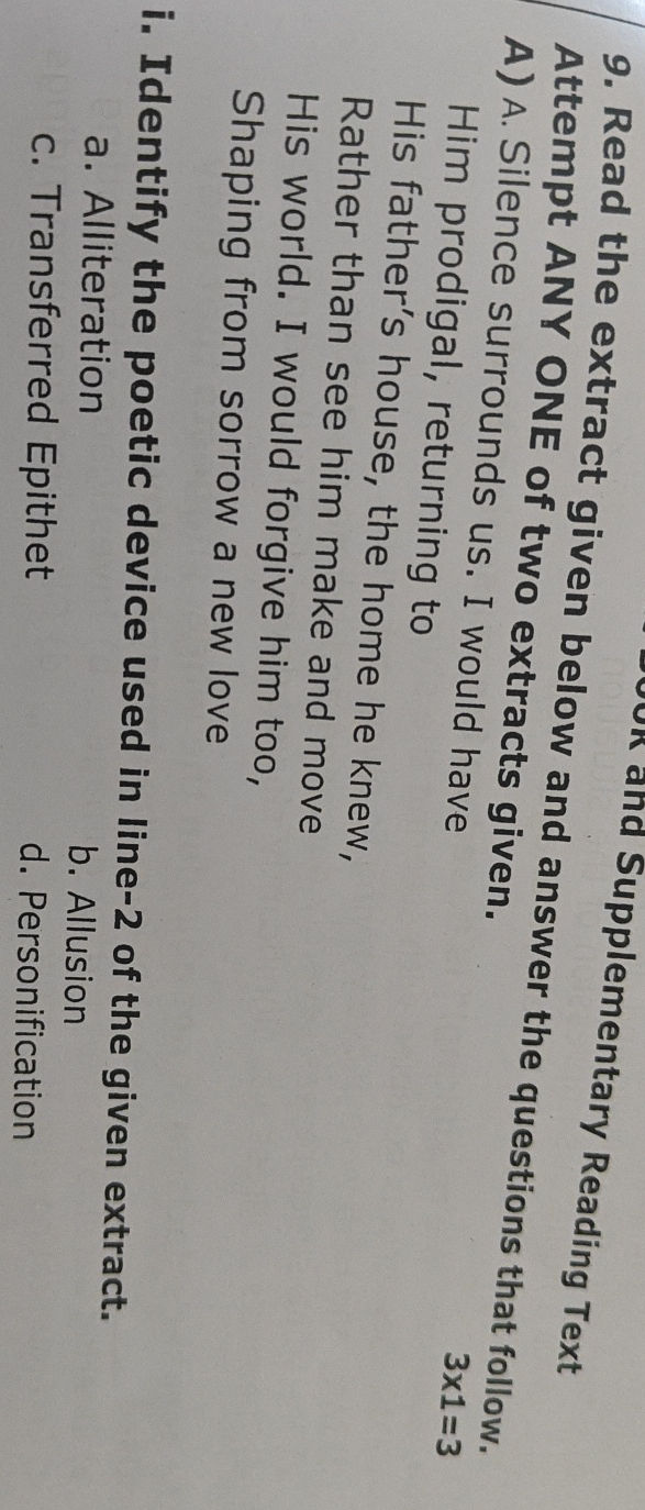 9. Read the extract given below and answer | StudyX