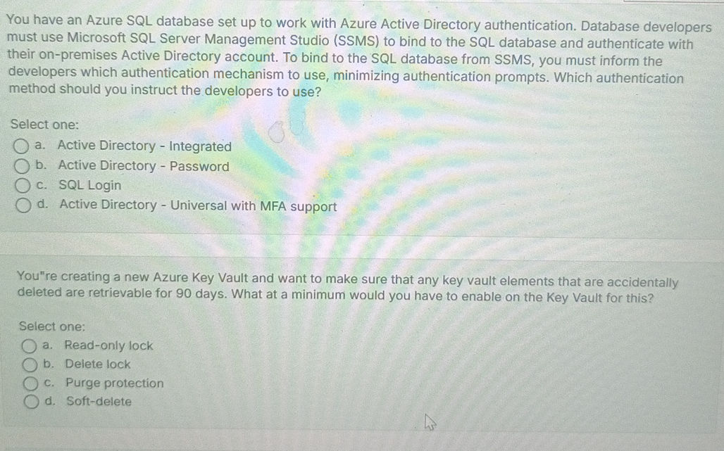 You have an Azure SQL database set up to | StudyX