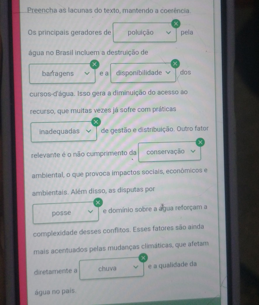 Preencha as lacunas do texto, mantendo a