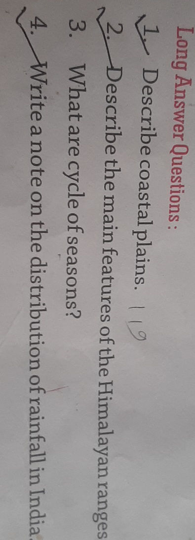 Long Answer Questions: 1. Describe coastal | StudyX