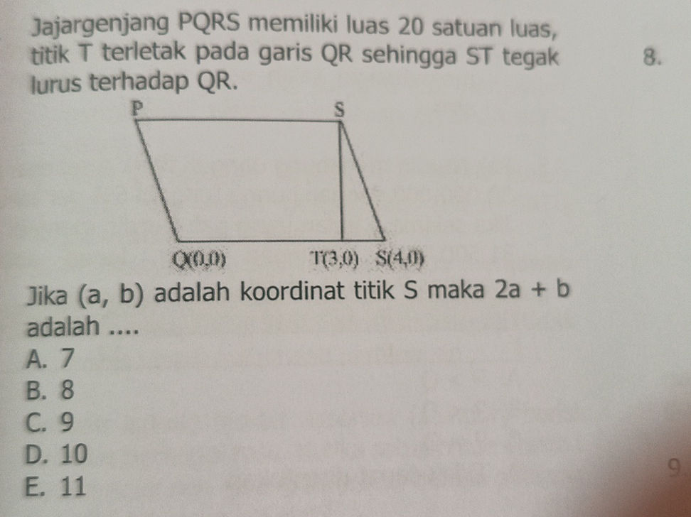 Jajargenjang PQRS memiliki luas 20 satuan | StudyX