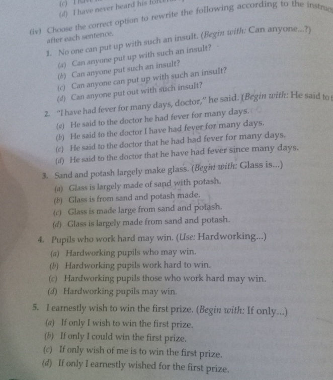 (iv) Choose the correct option to rewrite | StudyX