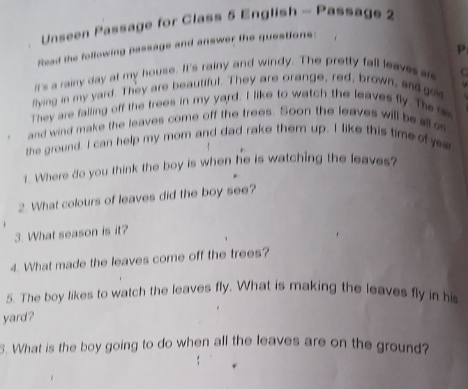 Unseen Passage for Class 5 English - Passage
