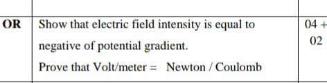 Show that electric field intensity is equal