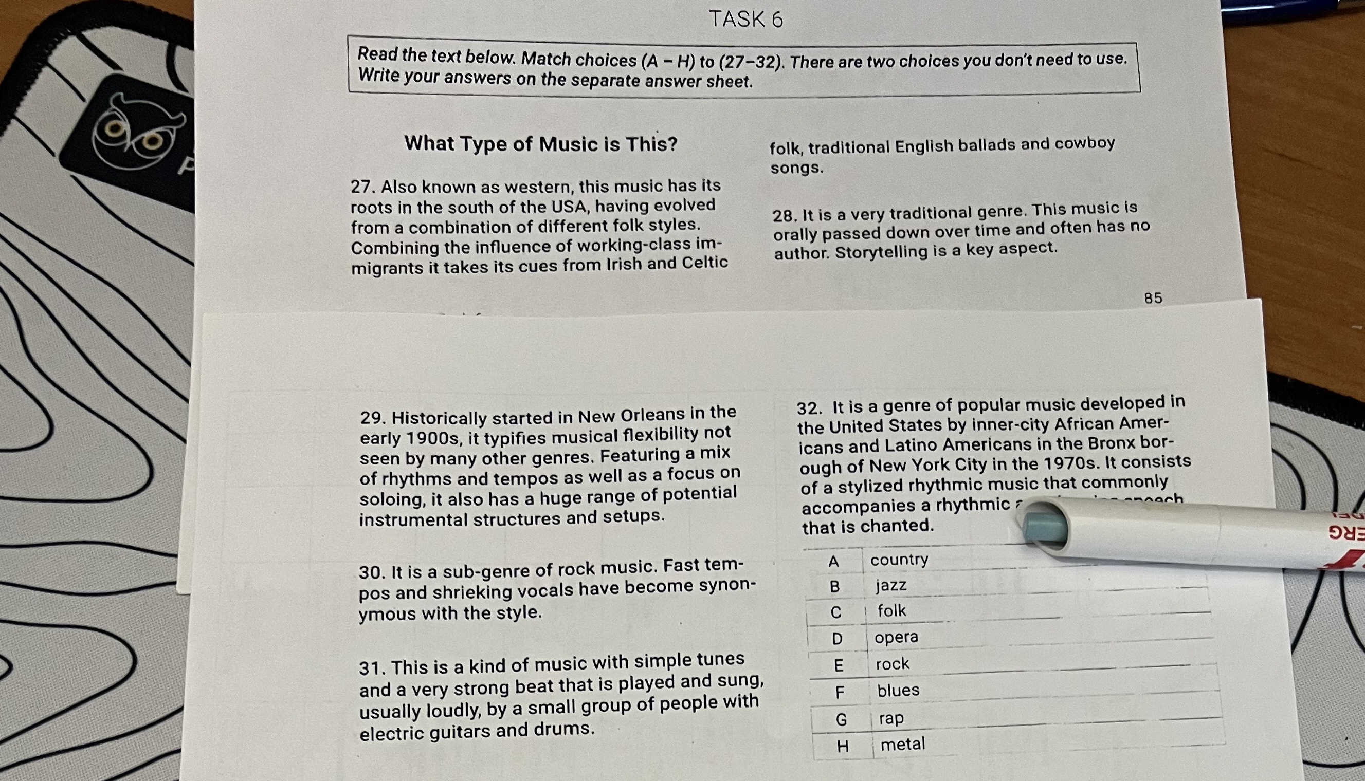 Read the text below. Match choices (A - H) | StudyX