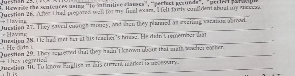 Question 25. 3. Rewrite the sentences using | StudyX