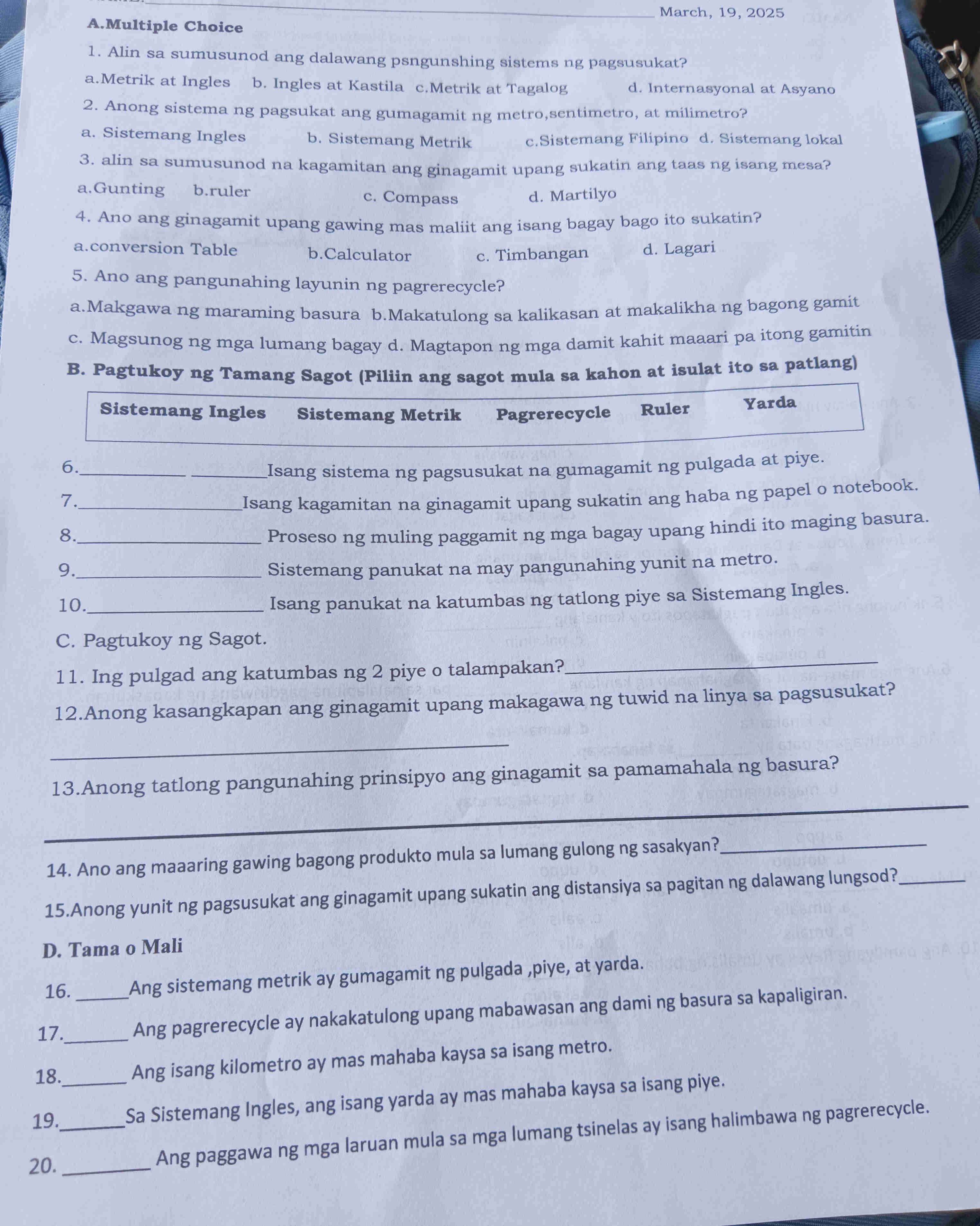 A. Multiple Choice 1. Alin sa sumusunod ang | StudyX