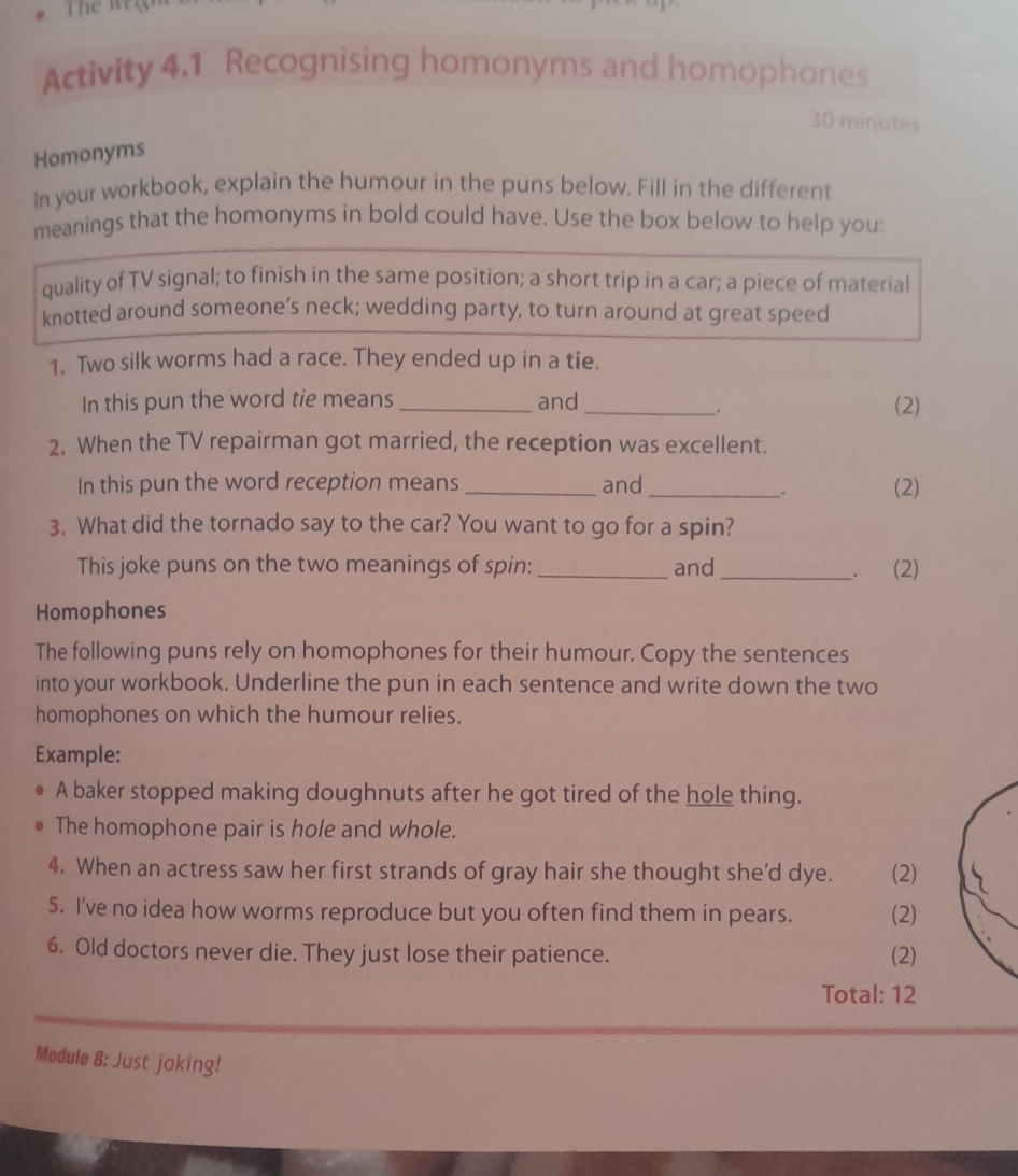Activity 4.1 Recognising homonyms and | StudyX
