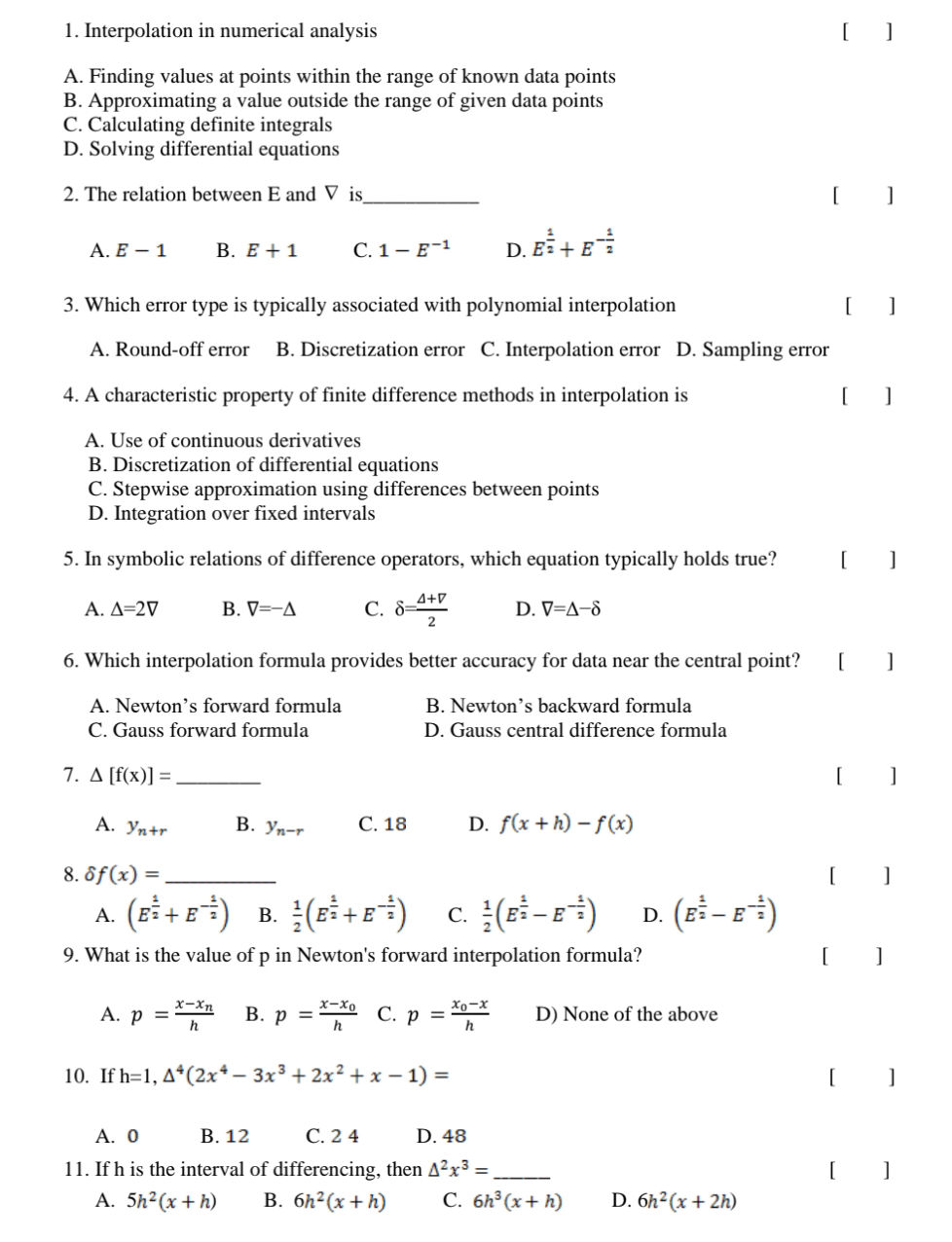 1. Interpolation in numerical analysis A. | StudyX