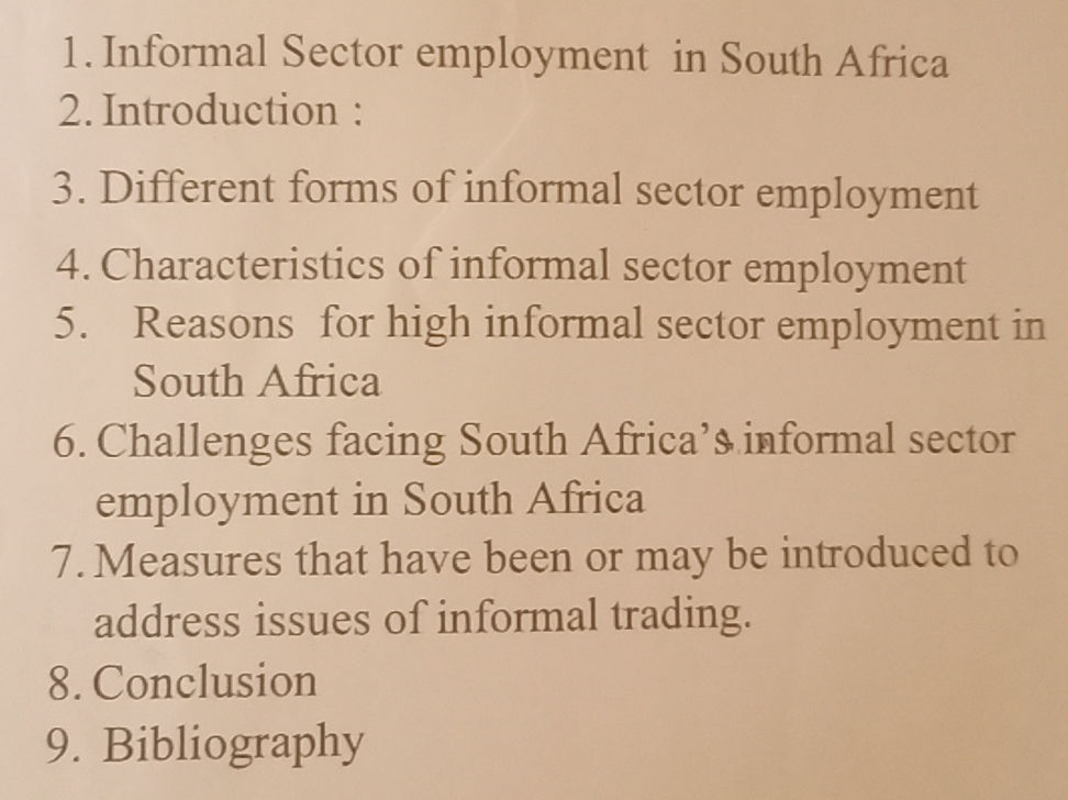 1. Informal Sector employment in South | StudyX