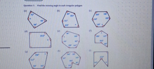 Question: Find the missing angle in each | StudyX