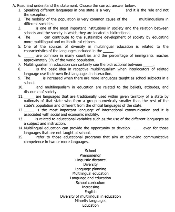 A. Read and understand the statement. Choose | StudyX