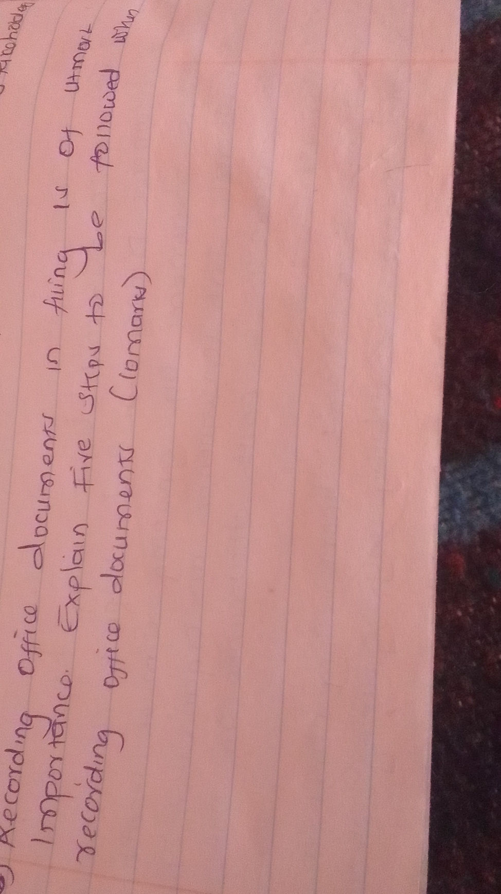 Recording Office documents in filing is of | StudyX