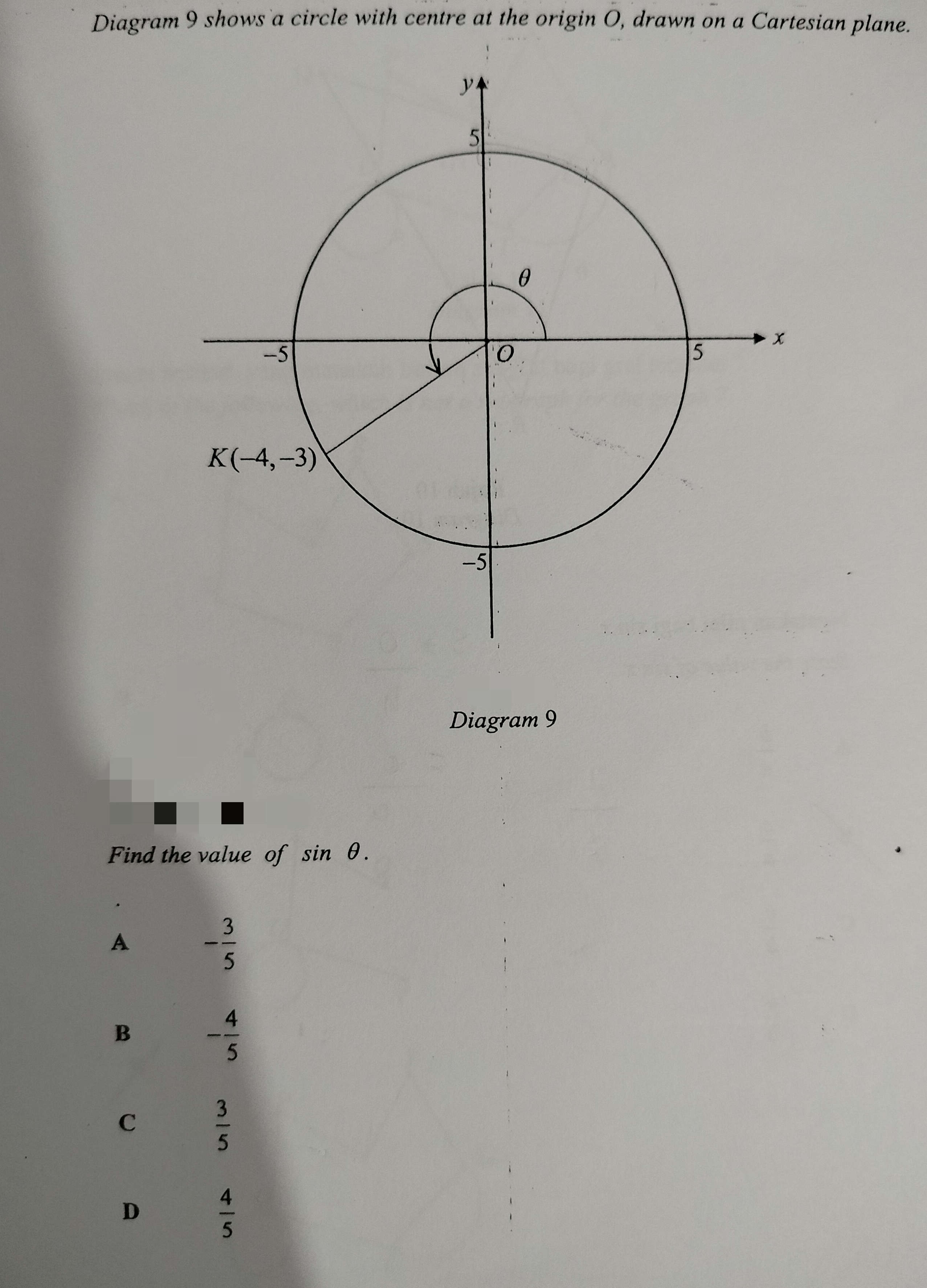 Diagram 9 shows a circle with centre at the | StudyX