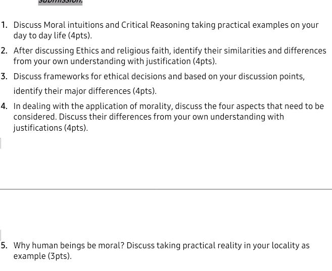 1. Discuss Moral intuitions and Critical | StudyX