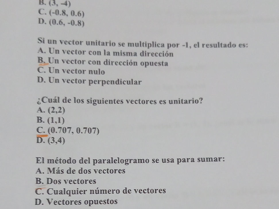 Si un vector unitario se multiplica por -1, | StudyX