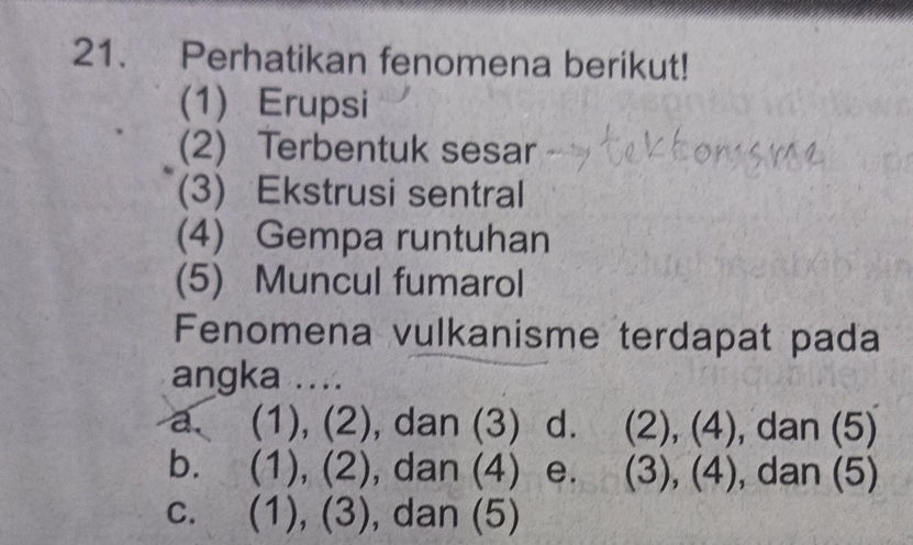 21. Perhatikan fenomena berikut! (1) Erupsi | StudyX