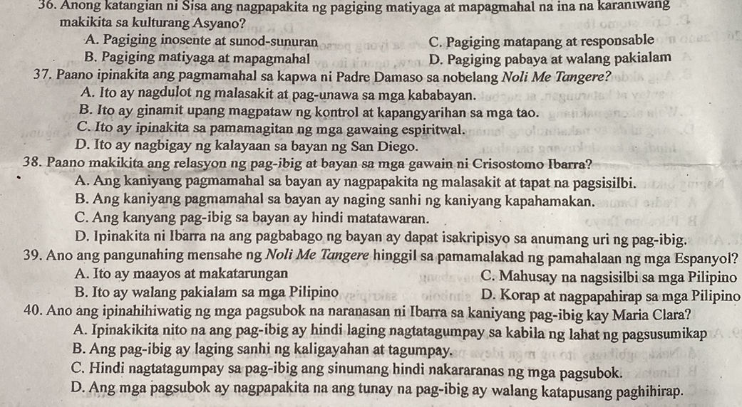 36. Anong katangian ni Sisa ang nagpapakita | StudyX